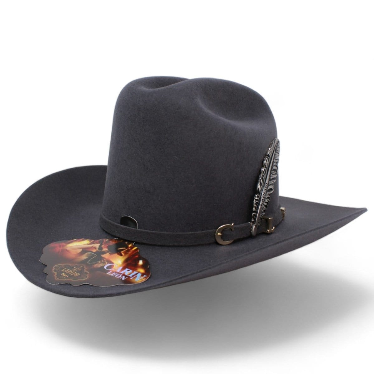 Official Carin Leon Cowboy Felt Hat with Silver Feather Oxford Gray ...