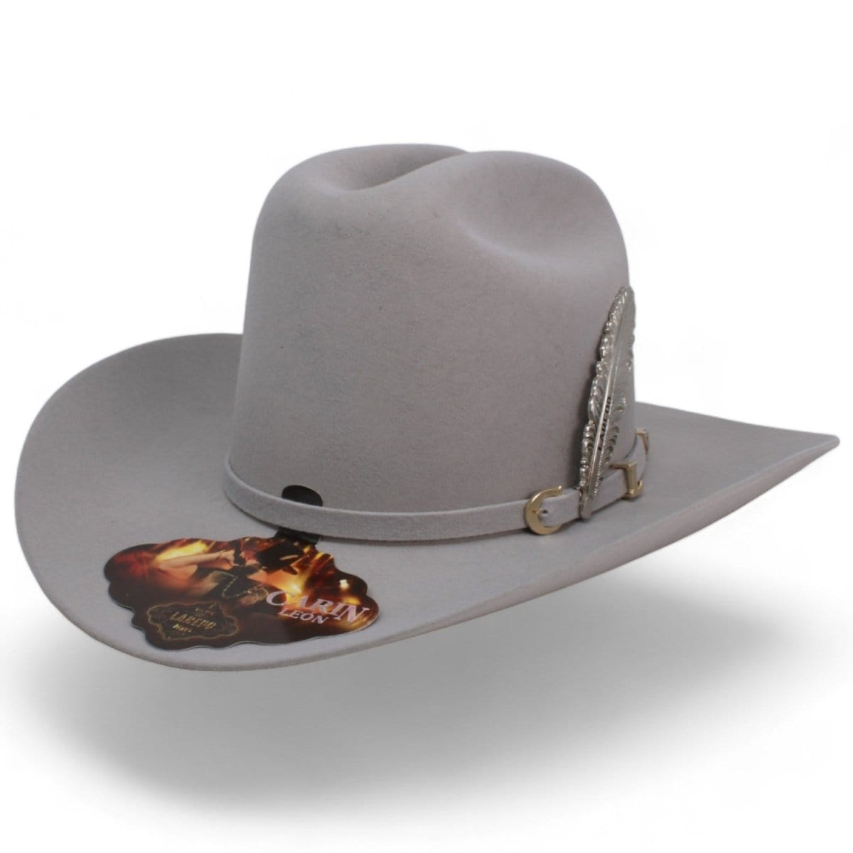 Official Carin Leon Cowboy Felt Hat with Silver Feather Silver Gray ...