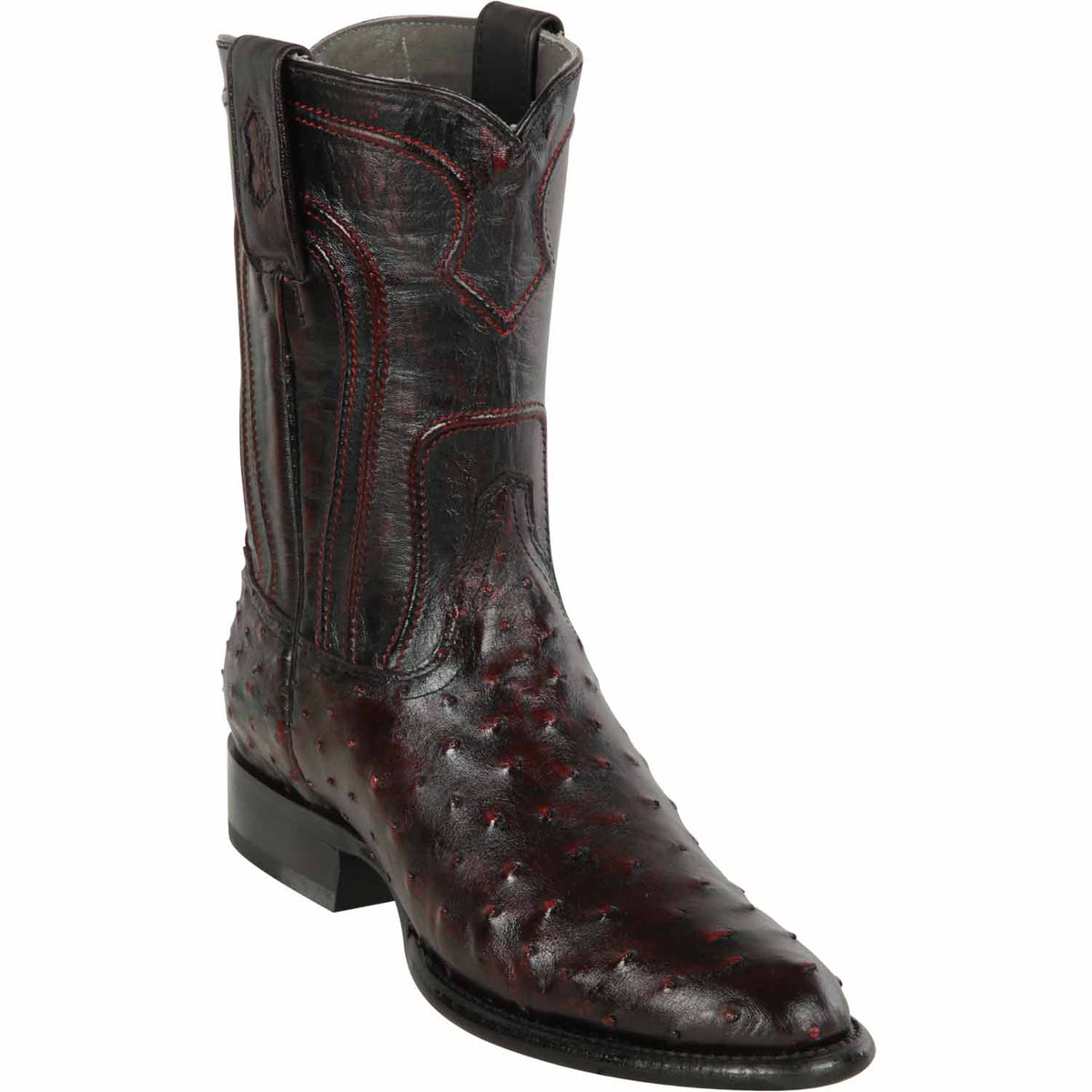 Men's Genuine Ostrich Skin Roper Toe Boots Black Cherry Color - Los Al ...