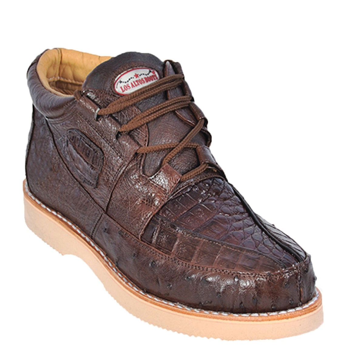 Men's Genuine Caiman and Ostrich Skin Casual Shoes Brown Color - Los A ...
