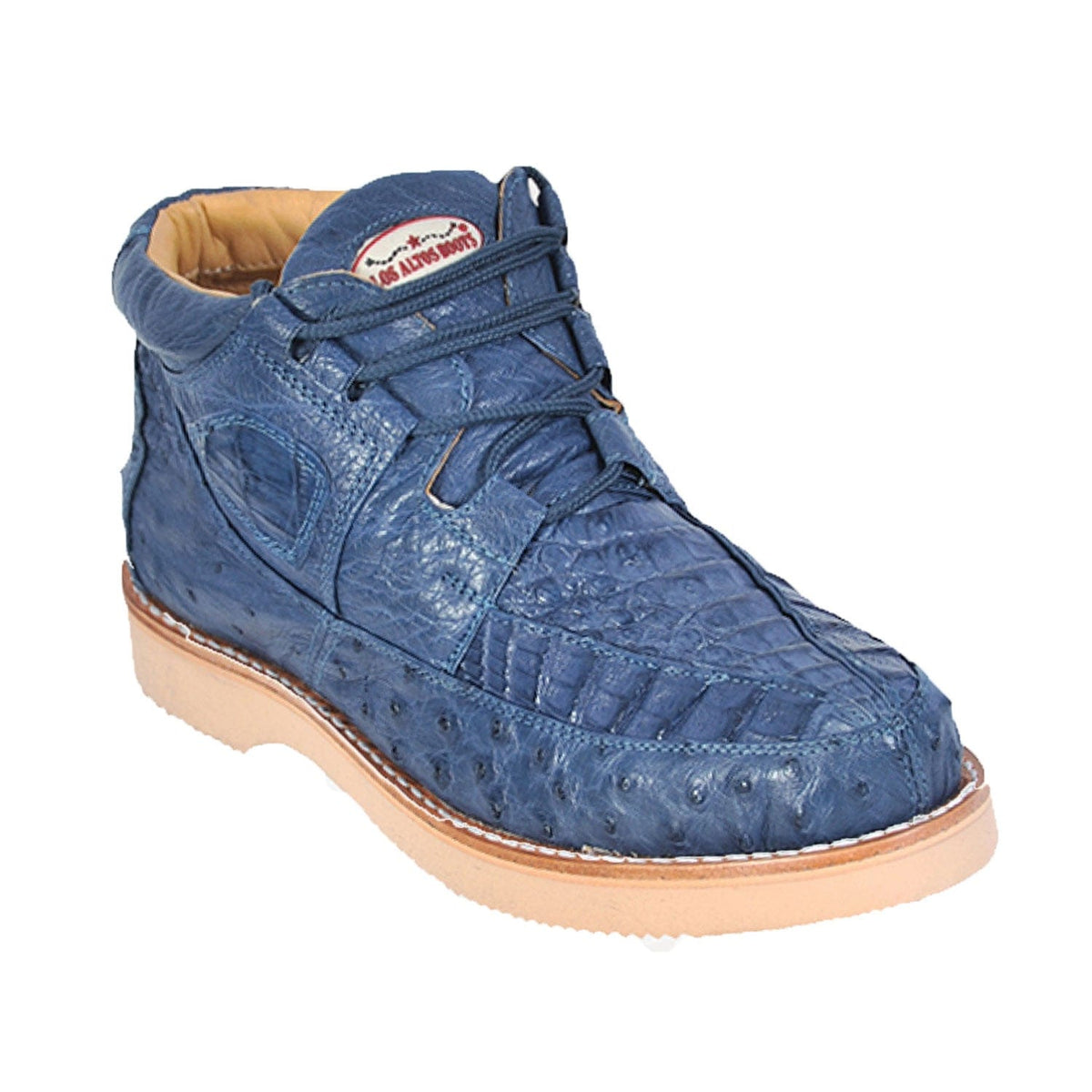 Men's Genuine Caiman and Ostrich Skin Casual Shoes Blue Jean Color - L ...