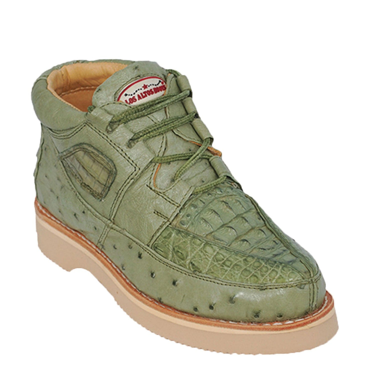 Men's Genuine Caiman and Ostrich Skin Casual Shoes Military Green Colo ...
